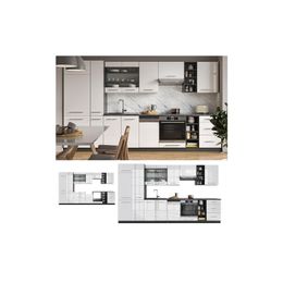 VICCO K&uuml;chenzeile K&uuml;chenblock Einbauk&uuml;che 355cm Fame-Line Wei&szlig; Hochglanz