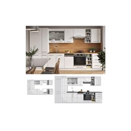 VICCO Küchenzeile Küchenblock Einbauküche 355cm Fame-Line Weiß Hochglanz