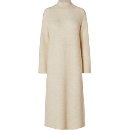 Selected Femme Strickkleid, 3/4-Länge, Stehkragen, für Damen, beige, M