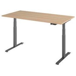 Neutral Base Lite elektrisch höhenverstellbarer Schreibtisch eiche rechteckig, T-Fuß-Gestell grau 160,0 x 80,0 cm