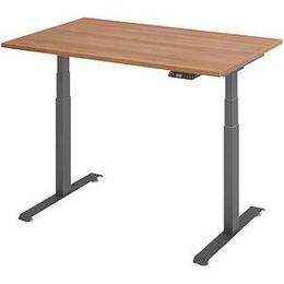 Neutral Base Lite elektrisch höhenverstellbarer Schreibtisch nussbaum rechteckig, T-Fuß-Gestell grau 120,0 x 80,0 cm