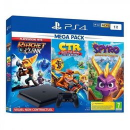 Sony PlayStation 4 Slim 1000GB - Schwarz + Crash Team Racing + Spyro Reignited Trilogy + Ratchet & Clank