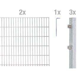 Alberts Doppelstabmattenzaun Grundset, (Set), Höhe: 80 - 160 cm, Gesamtlänge: 4 - 30 m, zum Einbetonieren, silberfarben