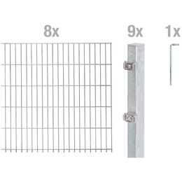 Alberts Doppelstabmattenzaun Grundset, (Set), Höhe: 80 - 160 cm, Gesamtlänge: 4 - 30 m, zum Einbetonieren, silberfarben