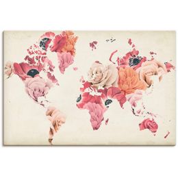 Artland Leinwandbild Erde lacht in Blumen, Land- & Weltkarten (1 St), auf Keilrahmen gespannt, bunt