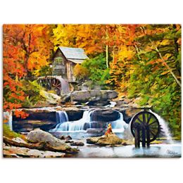 Artland Leinwandbild Amerikanische berühmte Mühle, Waldbilder (1 St), auf Keilrahmen gespannt, orange