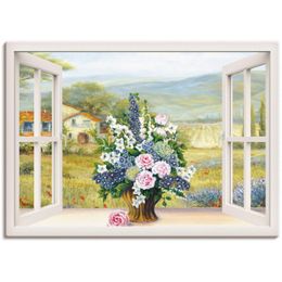 Artland Leinwandbild Blumenbouquet am weißen Fenster, Arrangements (1 St), auf Keilrahmen gespannt, weiß