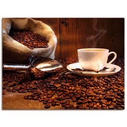 Artland Leinwandbild Kaffeetasse und Leinensack auf Tisch, Getränke (1 St), auf Keilrahmen gespannt, braun
