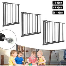 Treppenschutzgitter Türschutzgitter Kinder ohne Bohren, Türgitter mit Druckbefestigung, selbstschließend, 95 - 105 cm breit, Metall Gitter (Schwarz)