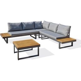 Miyako - 5-Sitzer-Gartenmöbel-Set aus Akazienholz und anthrazitgrauem Aluminium Dcb Garden Gris anthracite