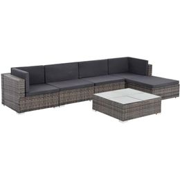 6-tlg. Garten-Lounge-Set, Gartenmöbel, Sitzgruppe Gartenset mit Auflagen Poly Rattan Grau LLOAQ690666 MAISONCHIC