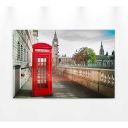 Bricoflor - Wandbild mit London Motiv | Keilrahmen Bild mit roter Telefonzelle und Big Ben | Rotes London Bild auf Leinwand ideal für Küche und