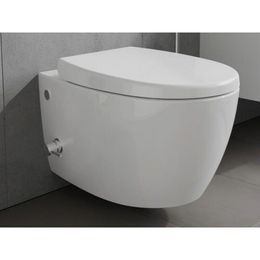 Taharet wc Inkl. Softclose Sitz und Ventil Dusch-WC Hänge-WC Toilette mit Bidet-Funktion Tiefspülklosett Keramik Spülrandlos 510 x 363 mm - Aqua Bagno