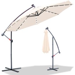 Ampelschirm 350 cm mit LED-Beleuchtung. UV-Schutz & Kurbel - Beige - Beige - Tolletour