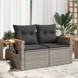 Gartensofa 2-Sitzer mit Kissen Grau Poly Rattan vidaXL912042