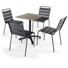 Tischset mit beigem marmoriertem Laminat und 4 grauen Stühlen - Beiger Marmor