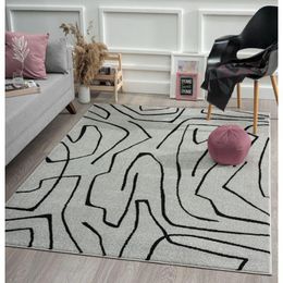 the carpet - Beat Moderner Weicher Designer Teppich, Weicher Flor, Pflegeleicht, Farbecht, Blickfang, Labyrinth, Grau-Schwarz, 160 x 220 cm