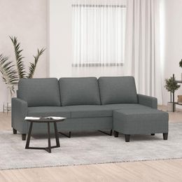 Prolenta Premium - 3-Sitzer-Sofa mit Hocker Dunkelgrau 180 cm Stoff - Grau