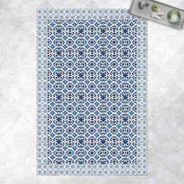 MICASIA Vinyl-Teppich - Marokkanische Fliesen Florale Blaupause mit Fliesenrahmen - Hochformat 3:2 Größe HxB: 120cm x 80cm