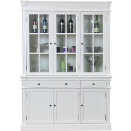 ebuy24 Amaretta 3-Türig Vitrinenschrank antik weiß, antik patinert. Breite142 cm, Höhe 200 cm.