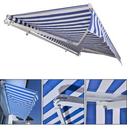 Gelenkarmmarkise 350x300cm einziehbare Markise Sonnenschutz Balkonmarkise Gelenkarm Blau/Weiß - Blau / Weiß - Tolletour