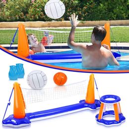 Tolletour - Pool Volleyball Basketball aufblasbares Poolgame inkl. Wasserball 258 x 55 x 90 cm Poolspiel Pool - Blau