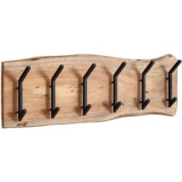 FineBuy - Design Wandgarderobe Akazie Massivholz / Metall 100 x 29 x 12,5 cm, Hakenleiste Flurgarderobe Wand, Garderobe Holz