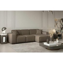 Ecksofa Designersofa celes in Stoff Opera Velvet Taupe Ottomane Rechts