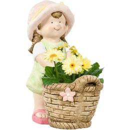 Outsunny - Gartenfigur Mädchen mit Blumenkorb, Gartendekoration, wetterbeständig, 20 cm x 30 cm x 40 cm - Mehrfarbig