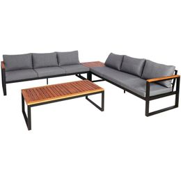 Garten-Garnitur HHG 066, Gartenlounge Lounge-Set Sitzgruppe Sofa, Aluminium Akazie Holz MVG-zertifiziert dunkelgrau - grey