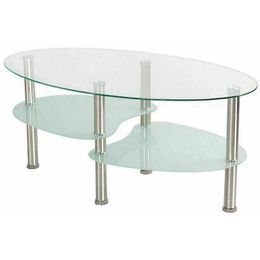 Ovaler Tische Couchtisch Glasplatte Tisch Ende Couchtisch 3 Tier für Wohnzimmer 90 x 50 x 43 cm (Transparent + Weiß)
