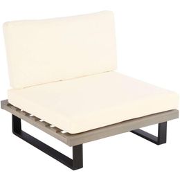 Neuwertig] Lounge-Sessel HHG 469, Garten-Sessel, Spun Poly Akazie Holz MVG-zertifiziert Aluminium grau, Polster cremeweiß - grey