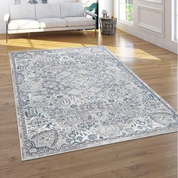 Teppich Wohnzimmer Kurzflor 3D Effekt Orientalisches Muster Modern Grau Blau 200x280 cm - Paco Home