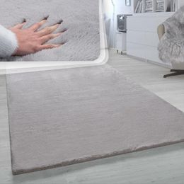 Hochflor Teppich Für Wohnzimmer Softes Kaninchenfell Imitat Kunstfell In Grau 150x170 cm Oval - Paco Home