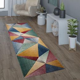 Teppich Wohnzimmer Kurzflor Modernes Geometrisches Rauten Muster Mit 3D Optik 80x300 cm, Bunt - Paco Home