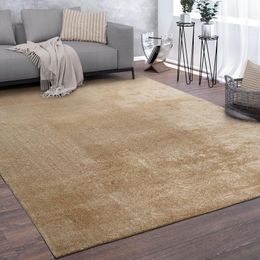 Teppich Wohnzimmer Kurzflor Waschbar Einfarbiger Moderner Stil Weich Beige Creme 80 cm Rund - Paco Home