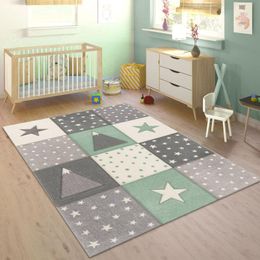 Kinderteppich Teppich Kinderzimmer Junge Mädchen Pastell 3D Punkte Sterne Grün 200x290 cm - Paco Home