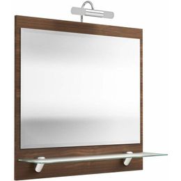 Lomadox - Spiegel 70cm mit Glasablage Walnuss Nb. TALONA-02, LED-Beleuchtung, b x h x t: ca. 70 x 68 x 22 cm