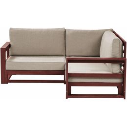 Beliani Lounge Sofa Mahagoni Braun Akazienholz Auflagen Taupe 2-Sitzer Ecksofa Retro Landhaus Stil Terrasse Outdoor Balkon Außenbereich - Dunkler Holzfarbton