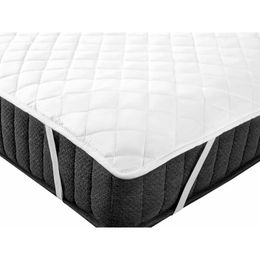 Beliani Matratzentopper Weiß Japara Baumwolle und Mikrofaser 180 x 200 cm mit Gummizug an den Ecken Versteppt Matratzenschutz Auflage für Doppelbett - Weiß