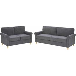 Beliani - Set 2 + 3-Sitzer Wohnzimmer Grau Samtstoff 100% Polyester Retro Trendy Modern - Heller Holzfarbton