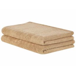 Beliani - Handtuch-Set Sandbeige Frottee Baumwolle 2-teilig Strandtuch 100 x 150 cm Modern Saugfähig Schnelltrocknend Ringgesponnen für Bad