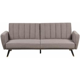 Beliani 3-Sitzer Sofa Hellbraun Stoffbezug Gesteppt mit Schlaffunktion Hohe Holzbeine Armlehnen Rückenlehne Verstellbar Klappbar Wohnzimmer Schlafsofa - Braun