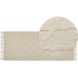 Beliani - Teppich Beige Baumwolle 80 x 230 cm Rechteckig Läufer Geometrisches Muster mit Fransen Boho Fußbodenheizug Geeignet Wohnzimmer Schlafzimmer