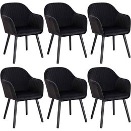6X Esszimmerstühle Küchenstuhl Wohnzimmerstuhl Design Stuhl Polsterstuhl mit Armlehne Samt Massivholz Schwarze Beine Schwarz - schwarz - WOLTU