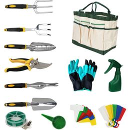 HENGDA Gartenwerkzeug Set Gartengeräte Set Gartenset Werkzeuge Anti-Rost Gartengeräte mit Tragetasche Edelstahl Rechen & Gartenhandschuh Garten Zubehör für