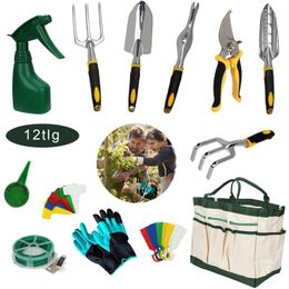 Gartenwerkzeug Set Gartenset Werkzeuge Anti-Rost Gartengeräte mit Tragetasche Edelstahl Rechen & Gartenhandschuh Garten Zubehör - HENGDA