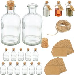 Relaxdays - Dekogläser 16er Set, Glasflaschen mit Korken, 125 ml, Gewürzgläser zum Befüllen mit Deko, transparent/natur