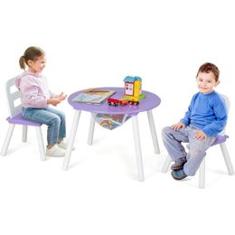 Costway Kindertisch mit 2 Stühlen, 3 tlg. Kindersitzgruppe aus Holz, Kindersitzgarnitur mit Abnehmbarer Tischdeckel & Aufbewahrungsbeutel, Kindermöbel-Set