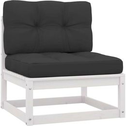 HOMMOO Garten-Mittelsofa mit Anthrazit Kissen Weiß Massivholz Kiefer YQvidaXL805721DE